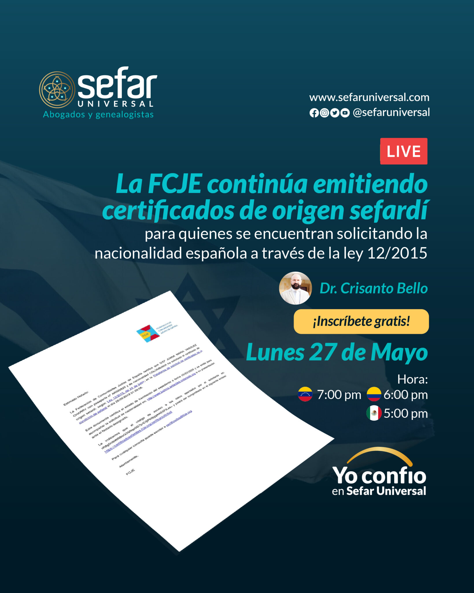 Sefar Universal | Live - 27 de mayo de 2024 Certificado de la FCJE
